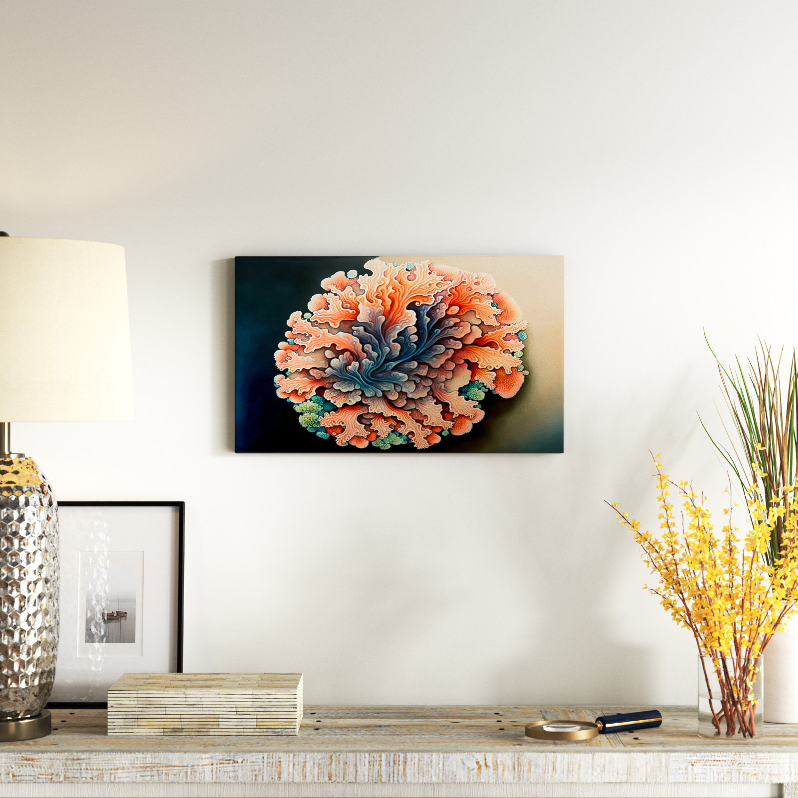 Beachcrest Home™ Lafontaine Deepsea Coral in Retro Colors - Print on Canvas | Wayfair